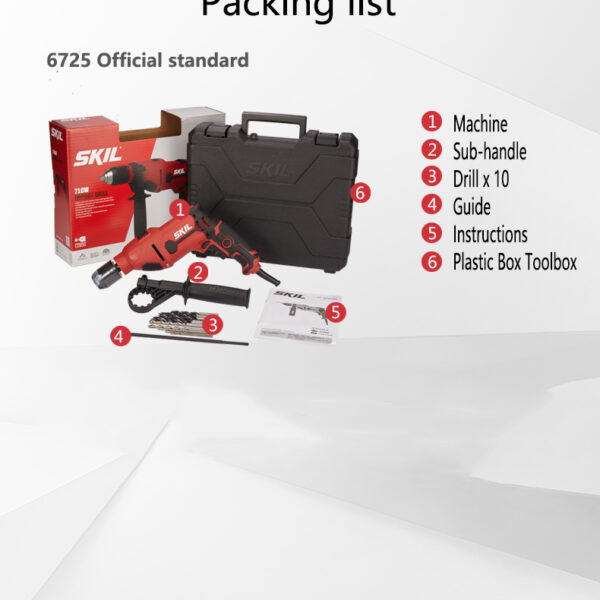 6725 Impact Drill W-10pc Drill Bits - Skil